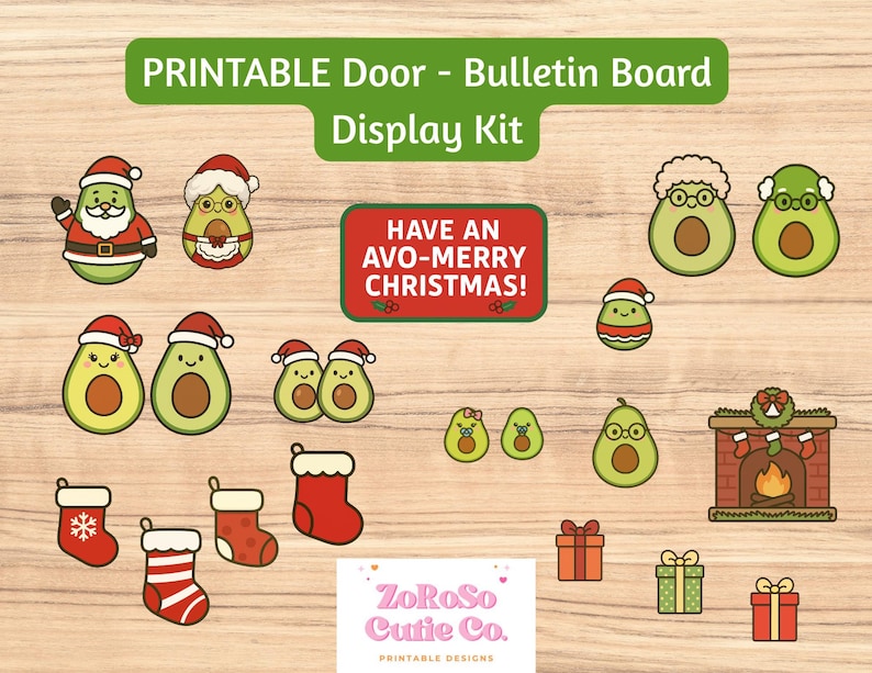 Christmas Door Decor Printable Kit – Avocado Classroom Bulletin Board ...