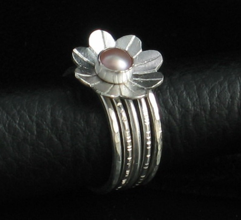 Handmade Sterling Silver Flower Pearl Ring - Etsy