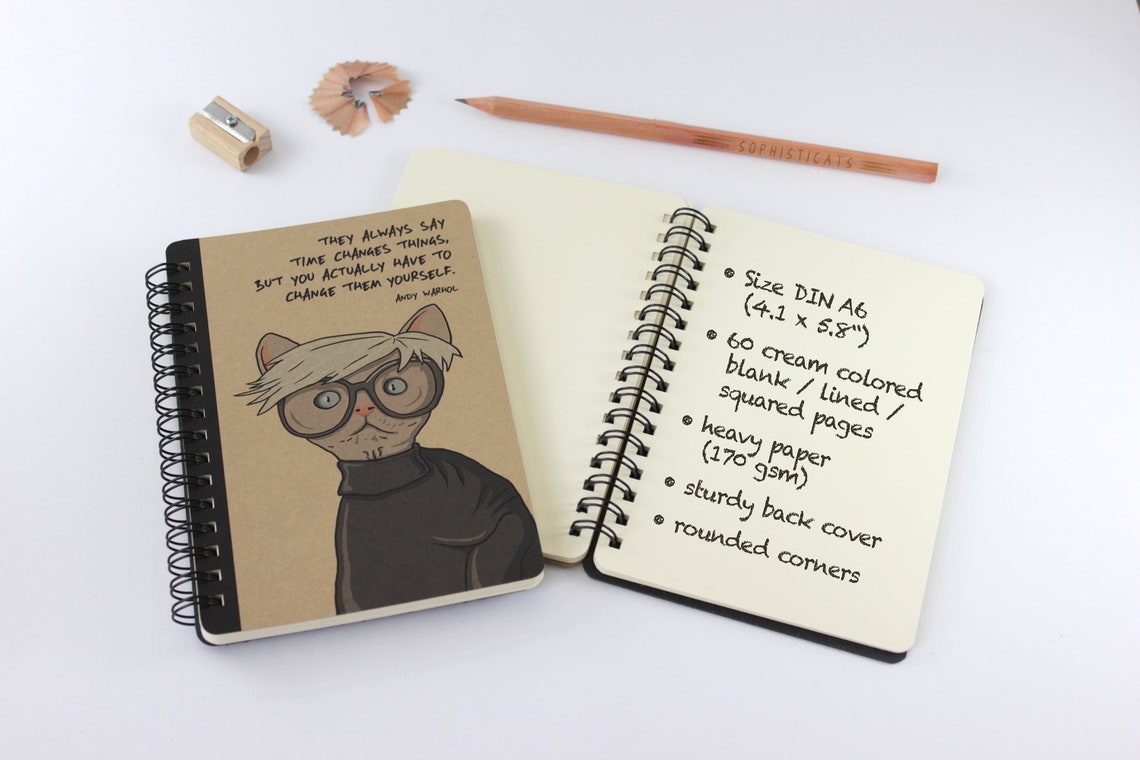 Spiral Cat Notebook Andy Warhol Quote, Spiral Bound Small Notebook - Etsy