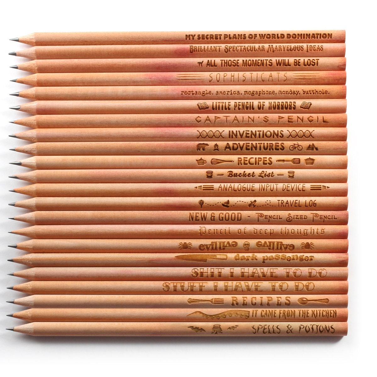 Set of Pencils Laser Engraved Wooden Pencils Choose any mix | Etsy