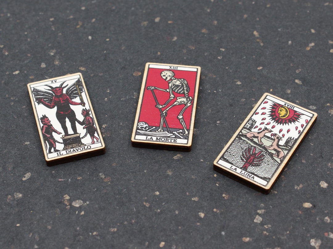 3 Tarot Card Pins: Il Diavolo, La Morte, La Luna (devil, Death, Moon ...
