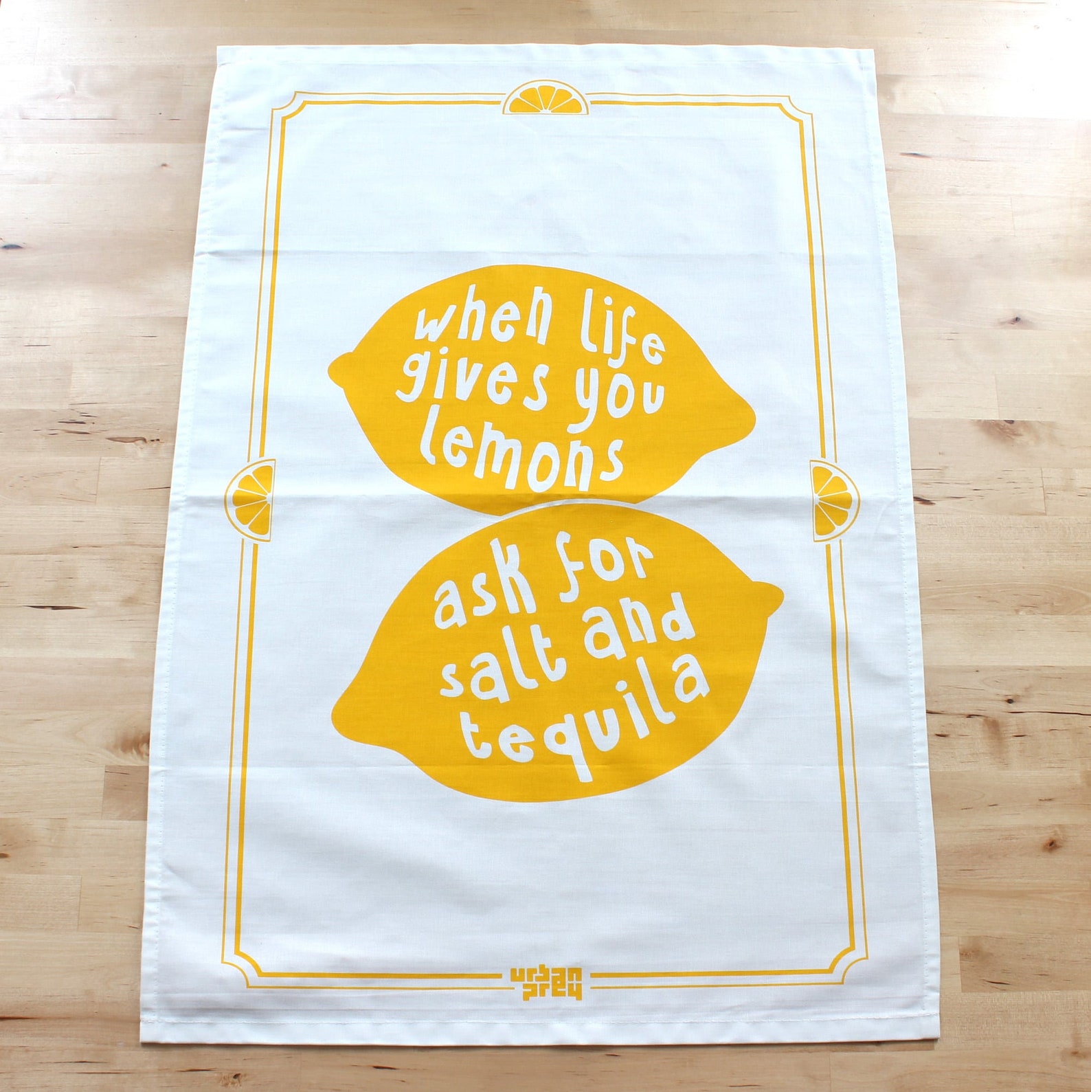 Screen printed Tea Towel Lemon Tea Towel When life | Etsy