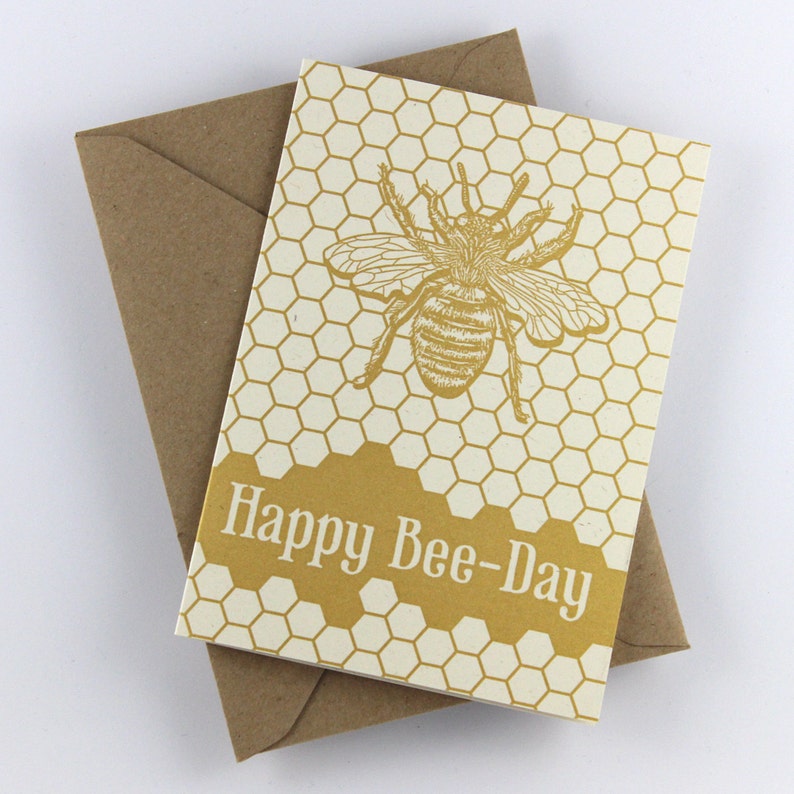 Birthday Card happy Bee-day Greeting Card Gold - Etsy