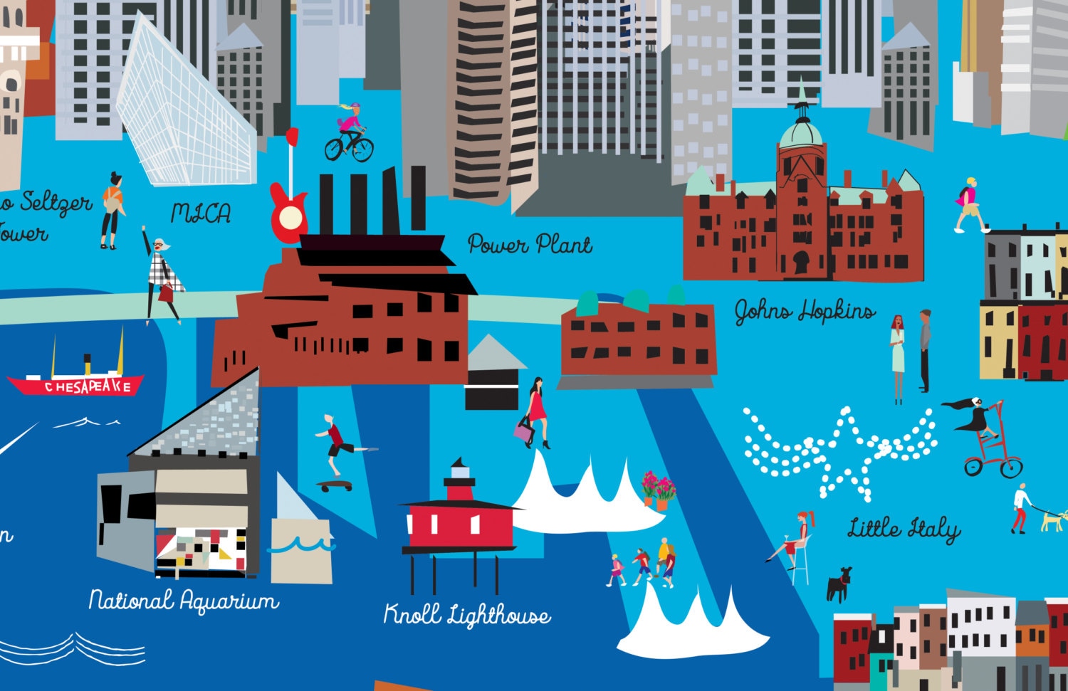 Original Funky Baltimore Poster Map Print Full of Fun and Laughs. I ...