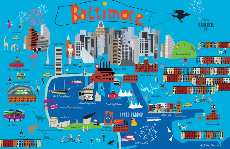 Original Funky Baltimore Poster Map Print Full of Fun and Laughs. I ...