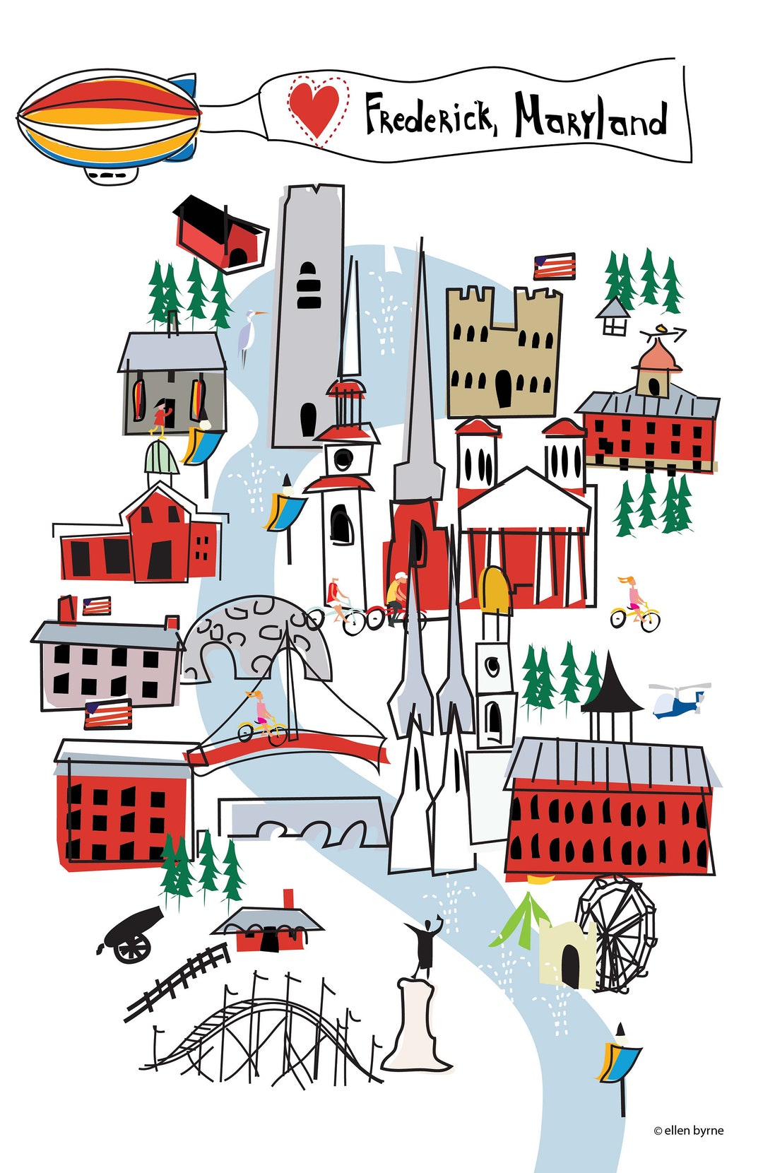 Original Funky Frederick, Maryland Poster Map Print Full of Fun and ...