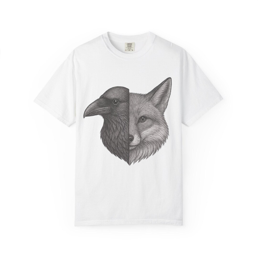 Raven Fox Hybrid T-shirt Unique Animal Graphic Tee, Unisex Nature Shirt ...
