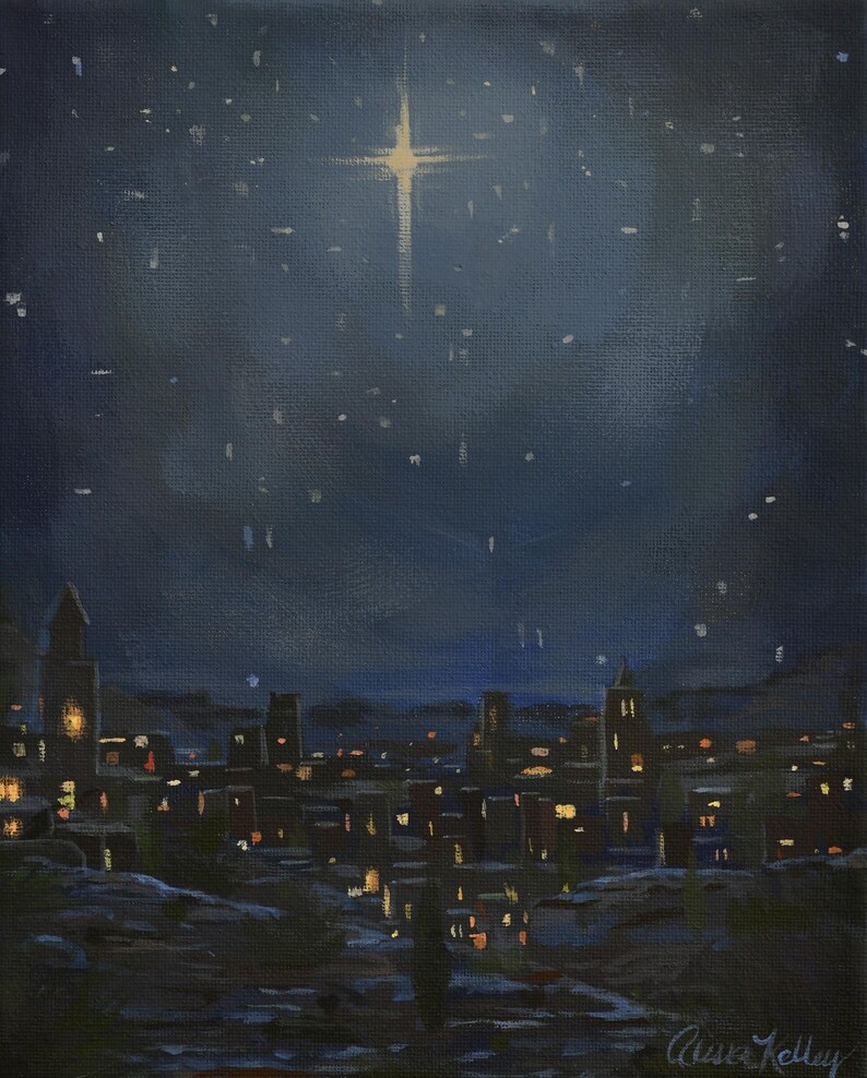 Bethlehem Starry Night Art Print: Peaceful Christmas Scene - Etsy