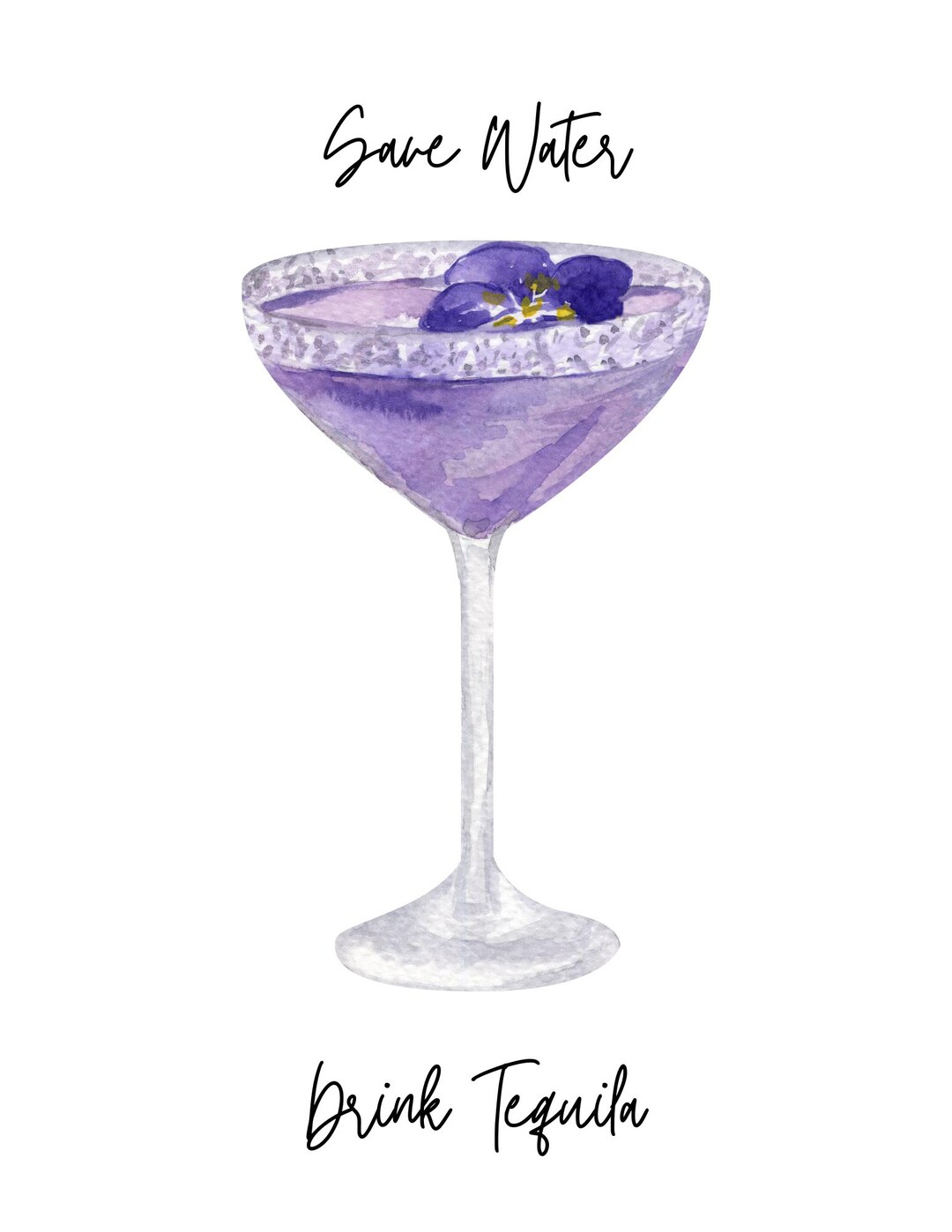 Purple Watercolor Martini Poster, "save Water, Drink Tequila" - Etsy