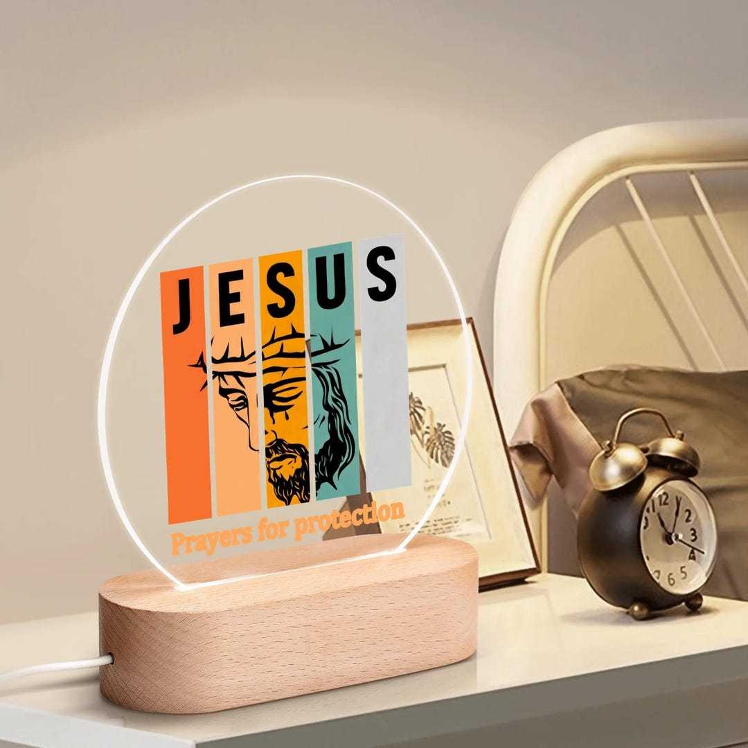 Jesus Night Light Prayers for Protection Acrylic Lamp Religious Gift ...
