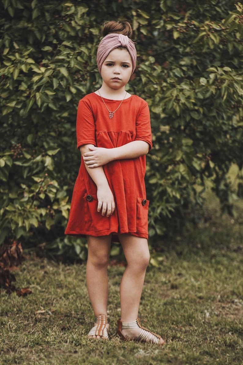 Girls Pocket Knit Dress in Rust Available in Other Solid | Etsy