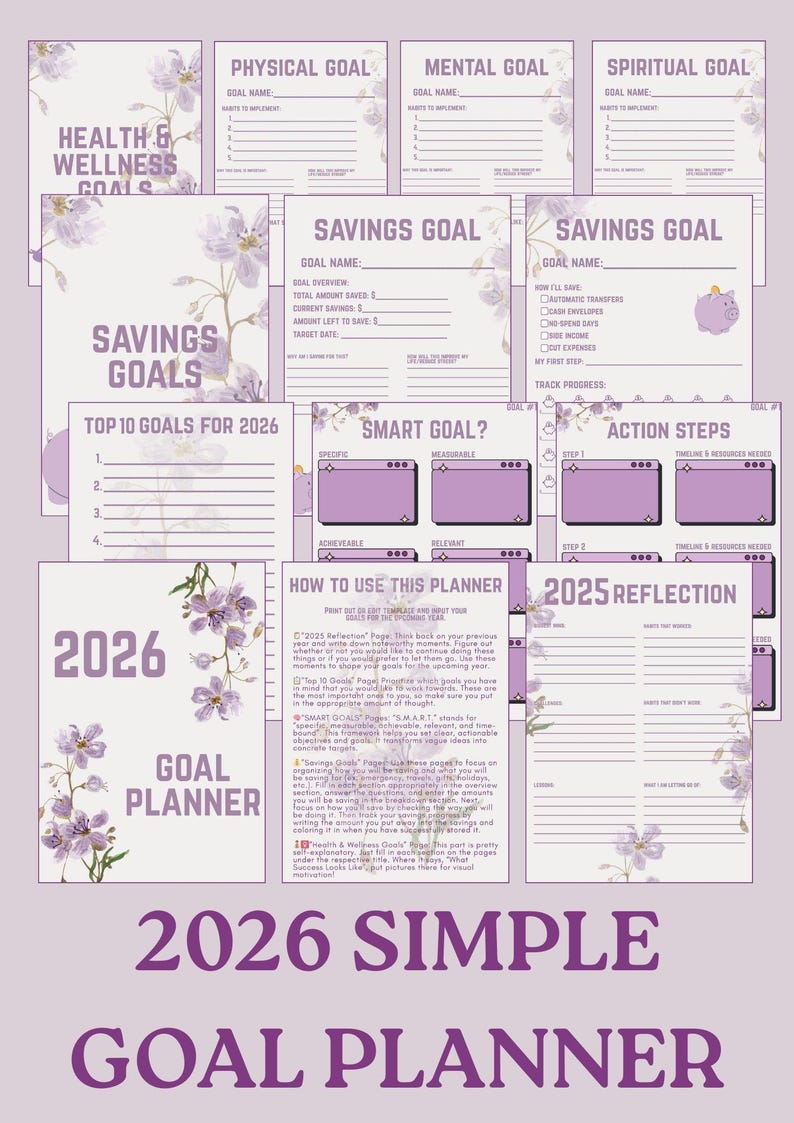 2026 Goal Planner Printable | Simple Yearly Target Setting Worksheet ...