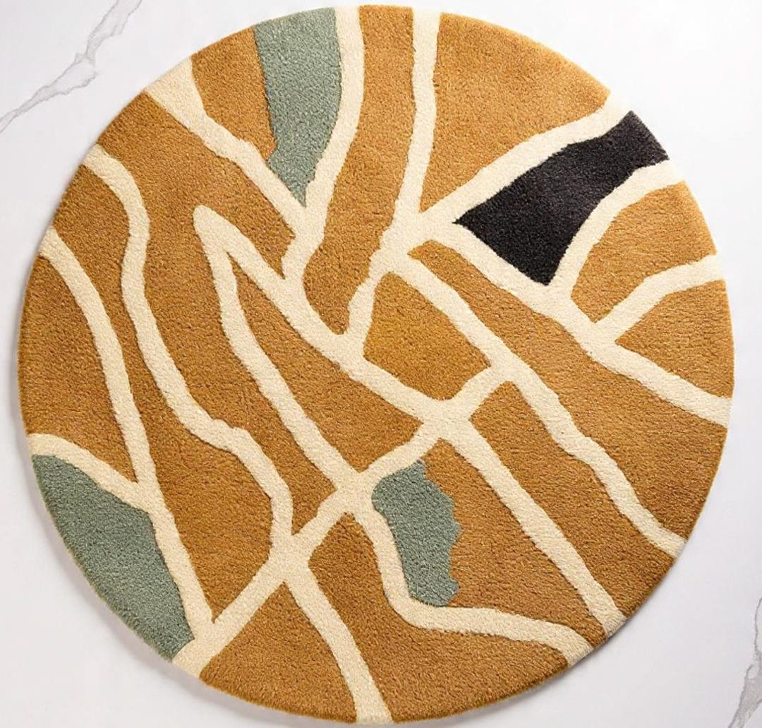 Hand Tufted Round Yellow & White Rug | Geometric Circle Carpet | Soft ...