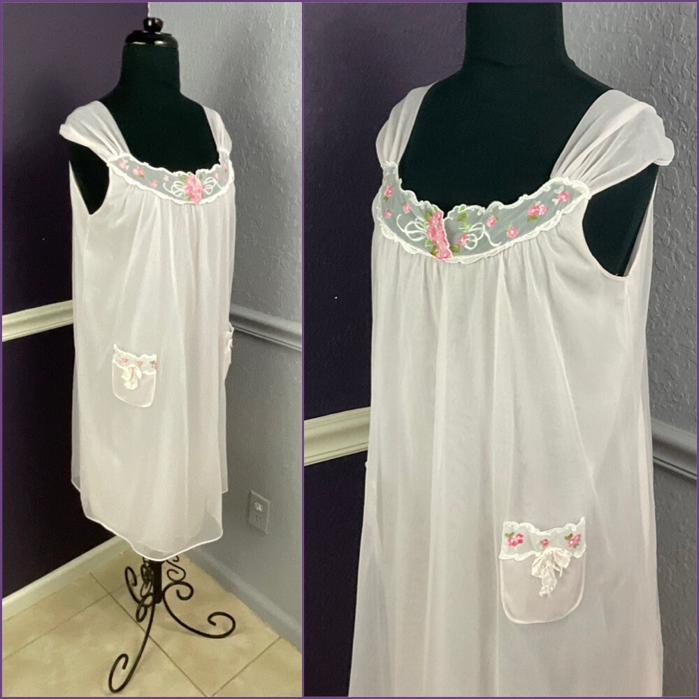 Sweet Vintage 60s Semi Sheer Light Pink Rose Nightgown Negligee - Etsy