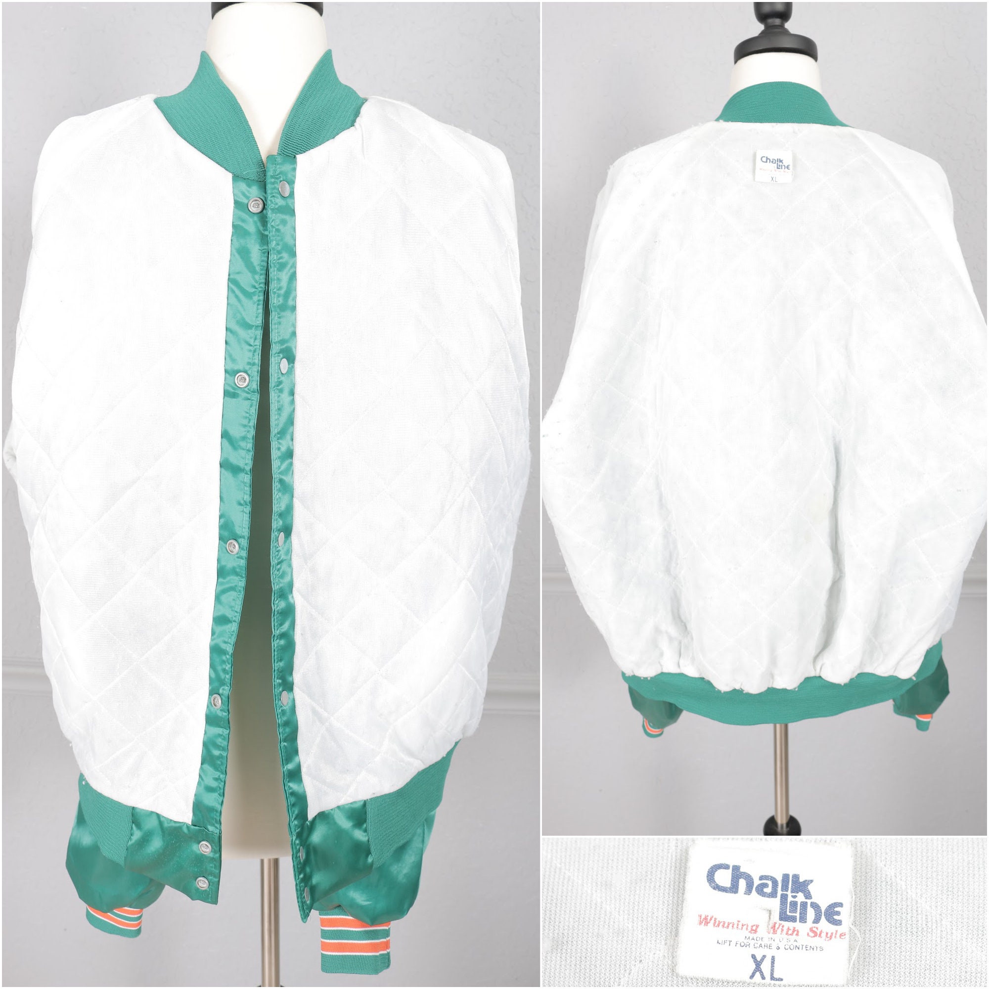 Vintage 80s Dolphins Chalk Line Satin Jacket XL - Etsy