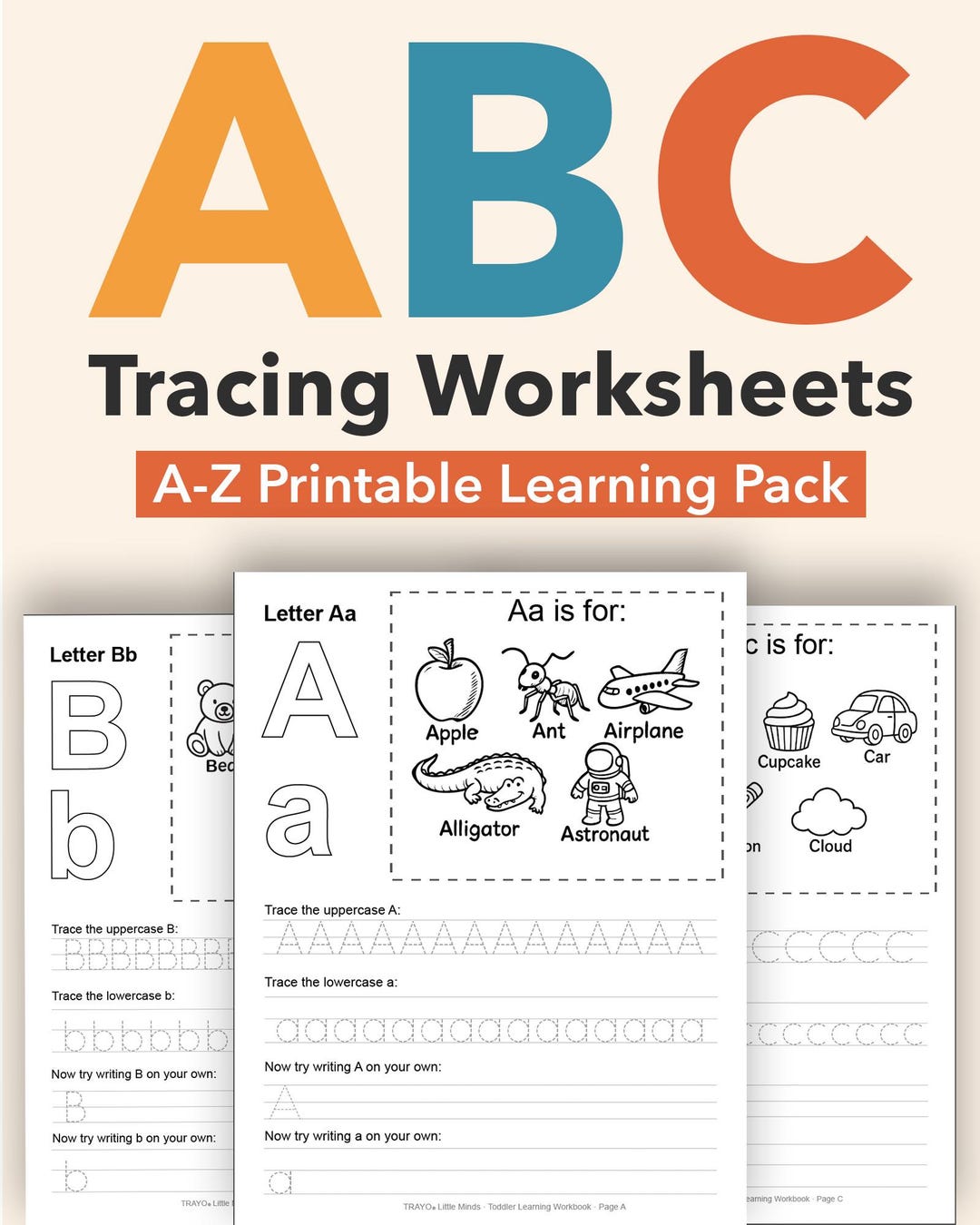 ABC Tracing Worksheets A–Z • Alphabet Handwriting Practice • Kids Color ...