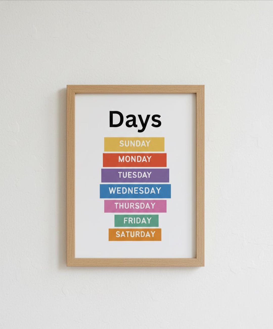 Days of the Week Educational Printable, Kids Learning Wall Art ...