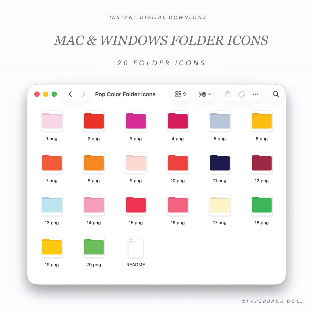 20 Folder Desktop Icons, Mac and Windows | Pop Color Folder Icons - Etsy