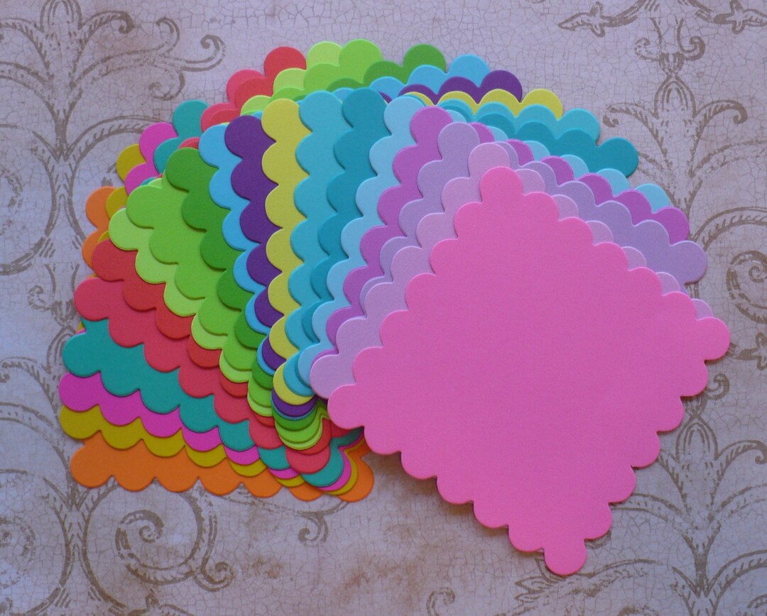 18 Pc Scallop Squares Bright Colors Die Cuts Cardstock for DIY Banners ...