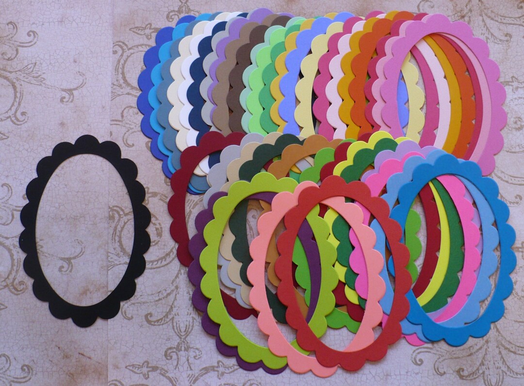 48 Pc Craft Oval Scallop Frame Die Cut Shapes Rainbow Colors Cardstock ...