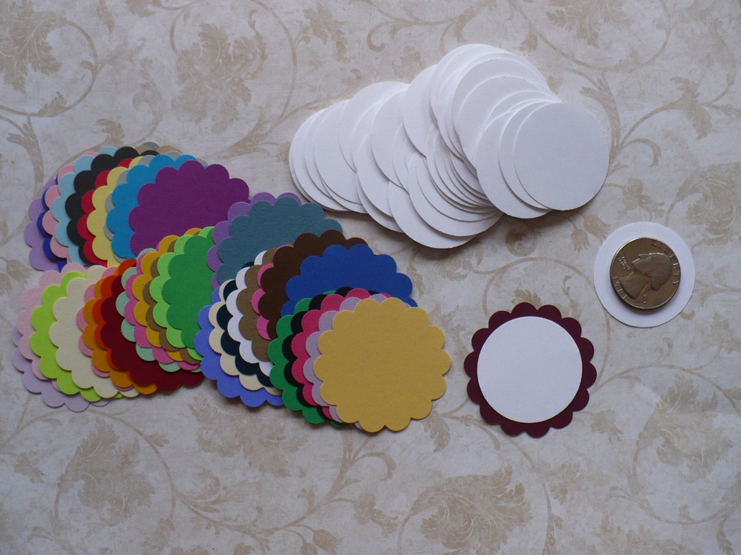 50 Small Scallop Circle Punchies With Plain White Centers Assorted ...