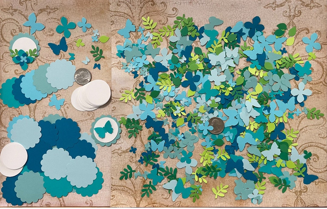Teal Small Flower Butterfly Leaves Cardstock Paper Shapes Die Cuts Asst ...