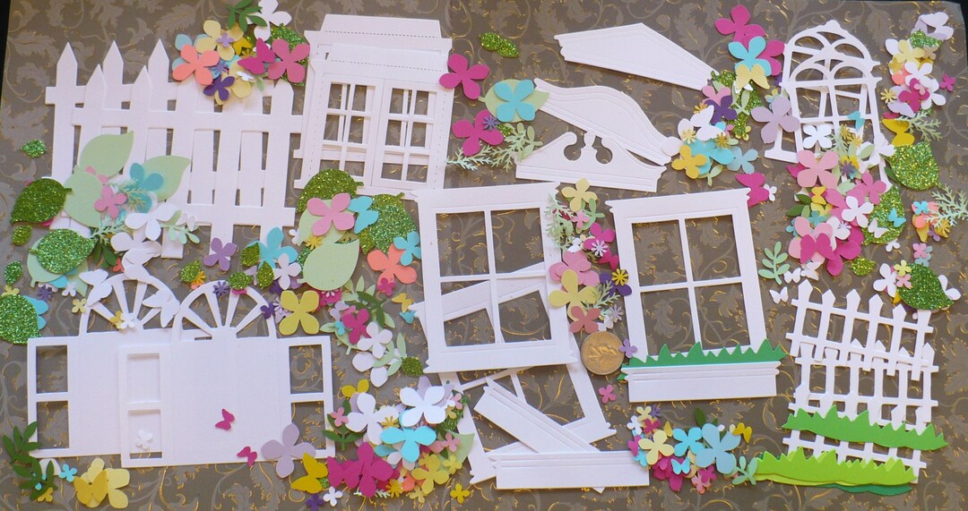 White Cardstock Die Cuts Assortment Set of Window Die Cuts Frame Flower ...