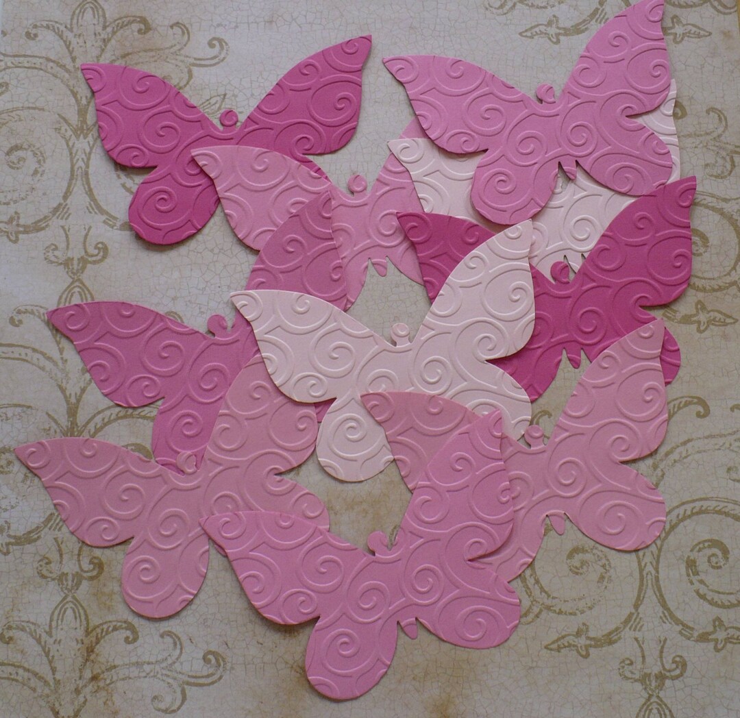 10 Embossed Butterfly Butterflies Die Cut Shapes Pink Colors Cardstock ...