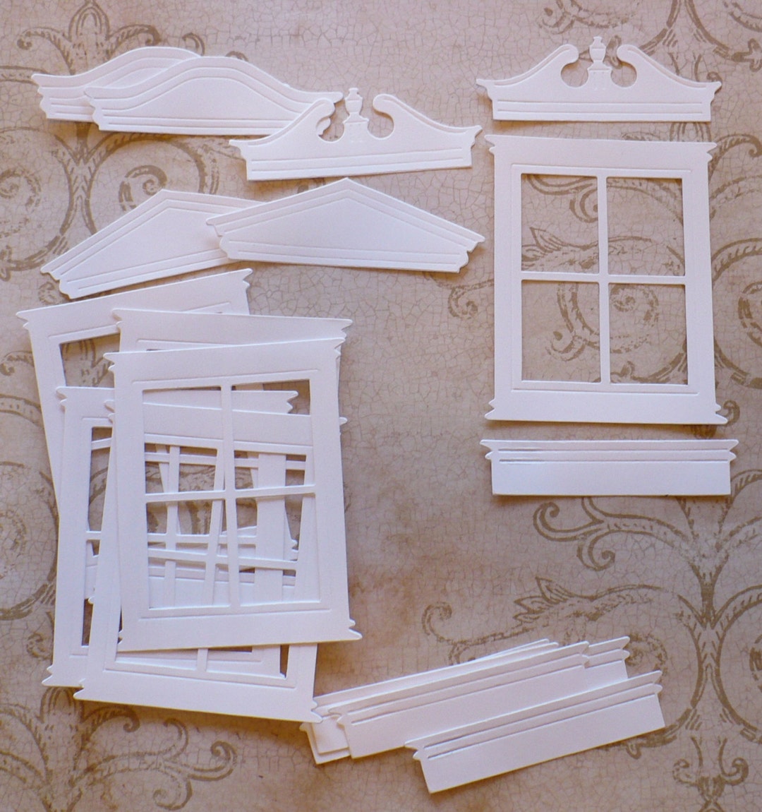 6 White Sizzix Tim Holtz 4 Pane Window Frame Plus Pediment Toppers and ...
