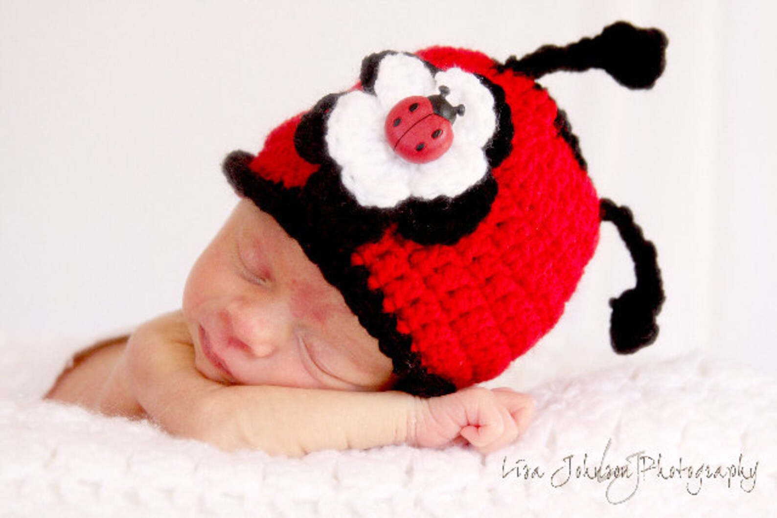 Adorable Baby Hat Lady Bug Hat With Black & White Flower - Etsy