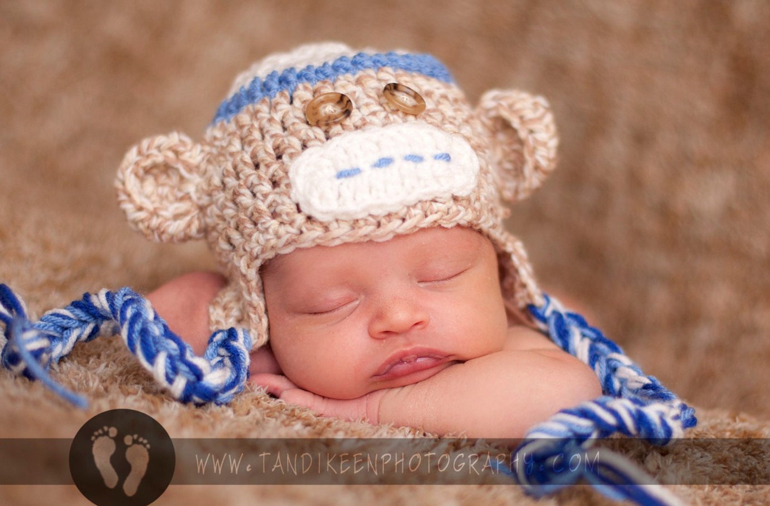 Baby Boy Hat - Newborn Baby Monkey Hat With Earflaps & Ties and Knitted ...