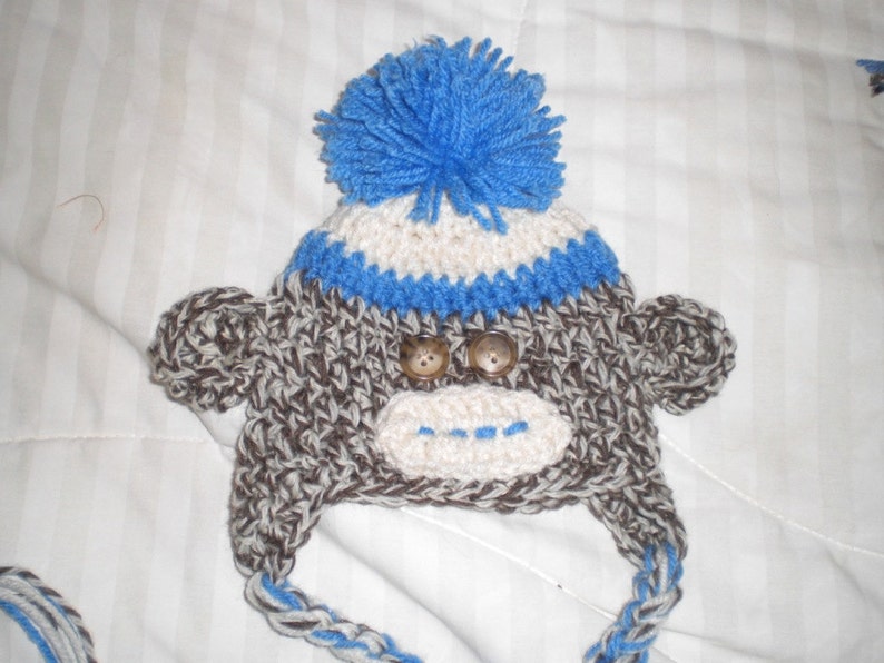 Baby Boy Hat Baby Monkey Hat With Earflaps & Ties and Pom - Etsy