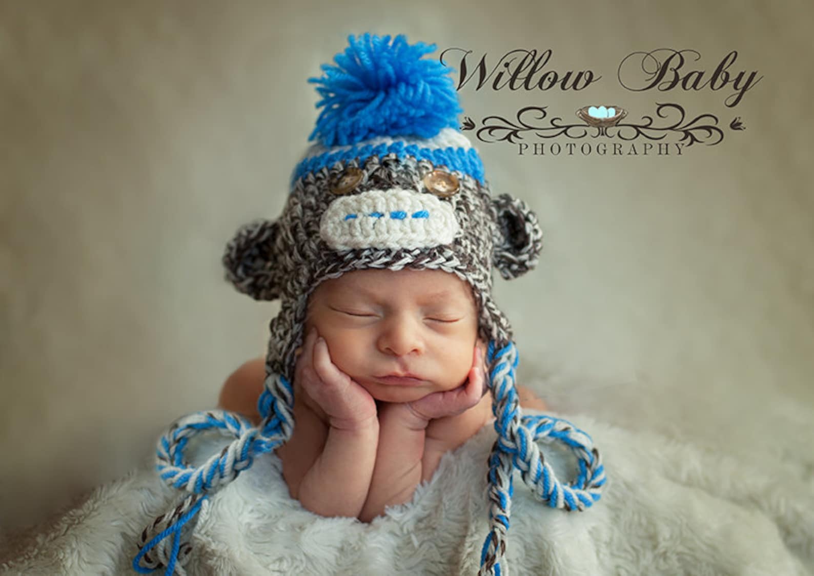 Baby Boy Hat Baby Monkey Hat With Earflaps & Ties and Pom - Etsy