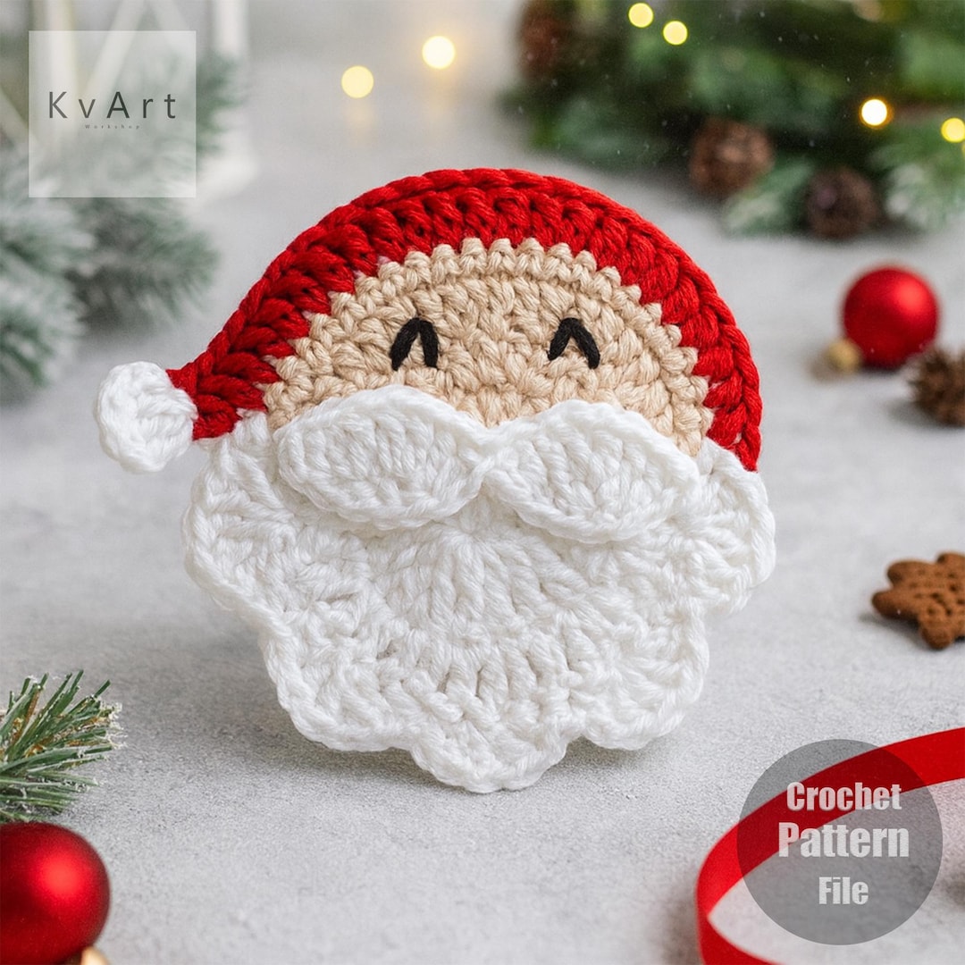 Santa Face Crochet Pattern PDF | Christmas Santa Applique | Cute ...