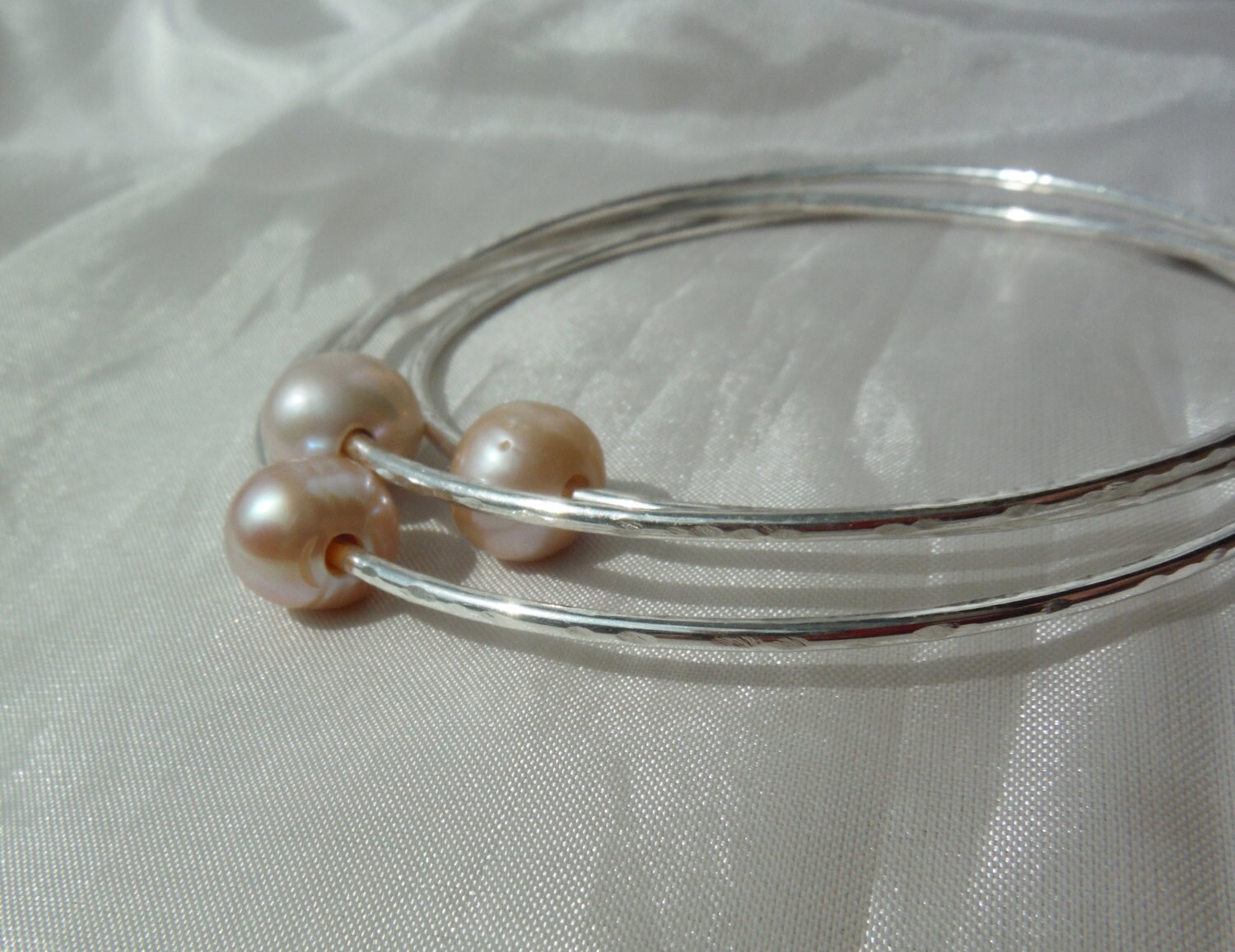 Custom Sterling Silverpink Pearl Bangle - Etsy