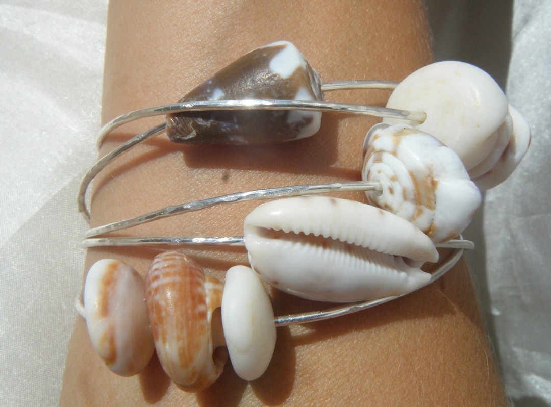 Hammered Custom Sterling Silver Shell Bangle - Etsy