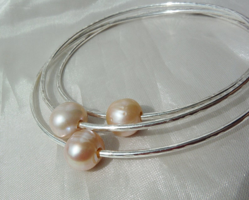 Custom Sterling Silverpink Pearl Bangle - Etsy