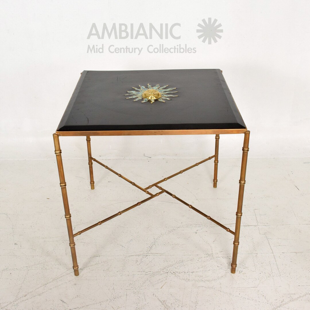 Pepe Mendoza Square Side Table Faux Bamboo Brass Malachite Sun ...