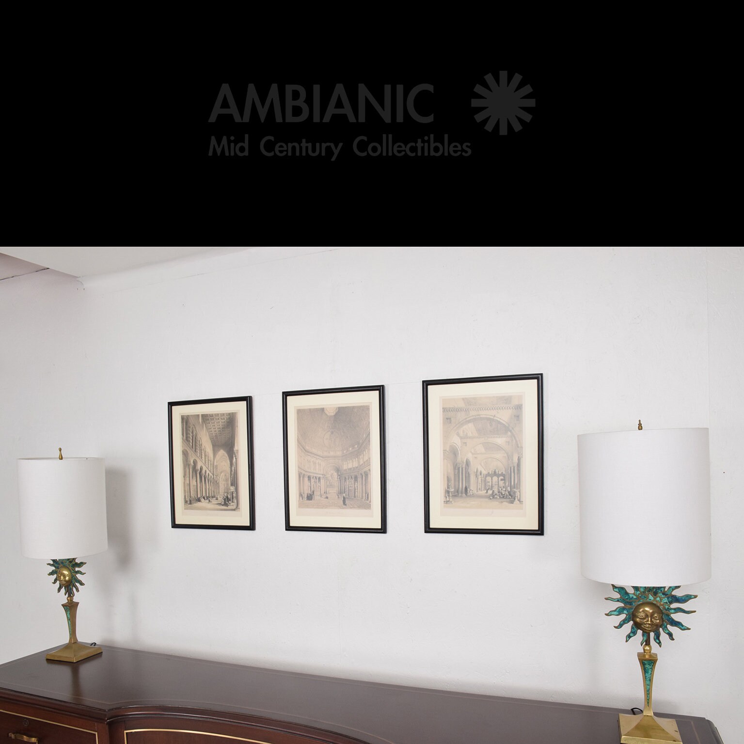 1960s Mid-century Modern Italian Column Architecture Etchings Framed ...