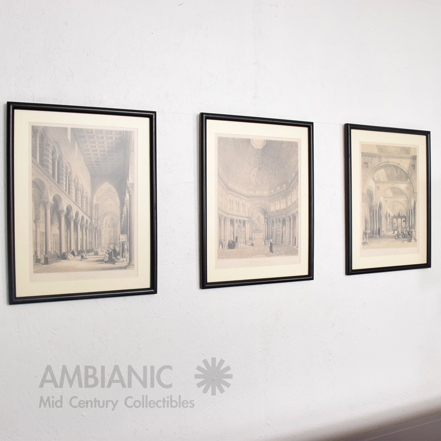 1960s Mid-century Modern Italian Column Architecture Etchings Framed ...