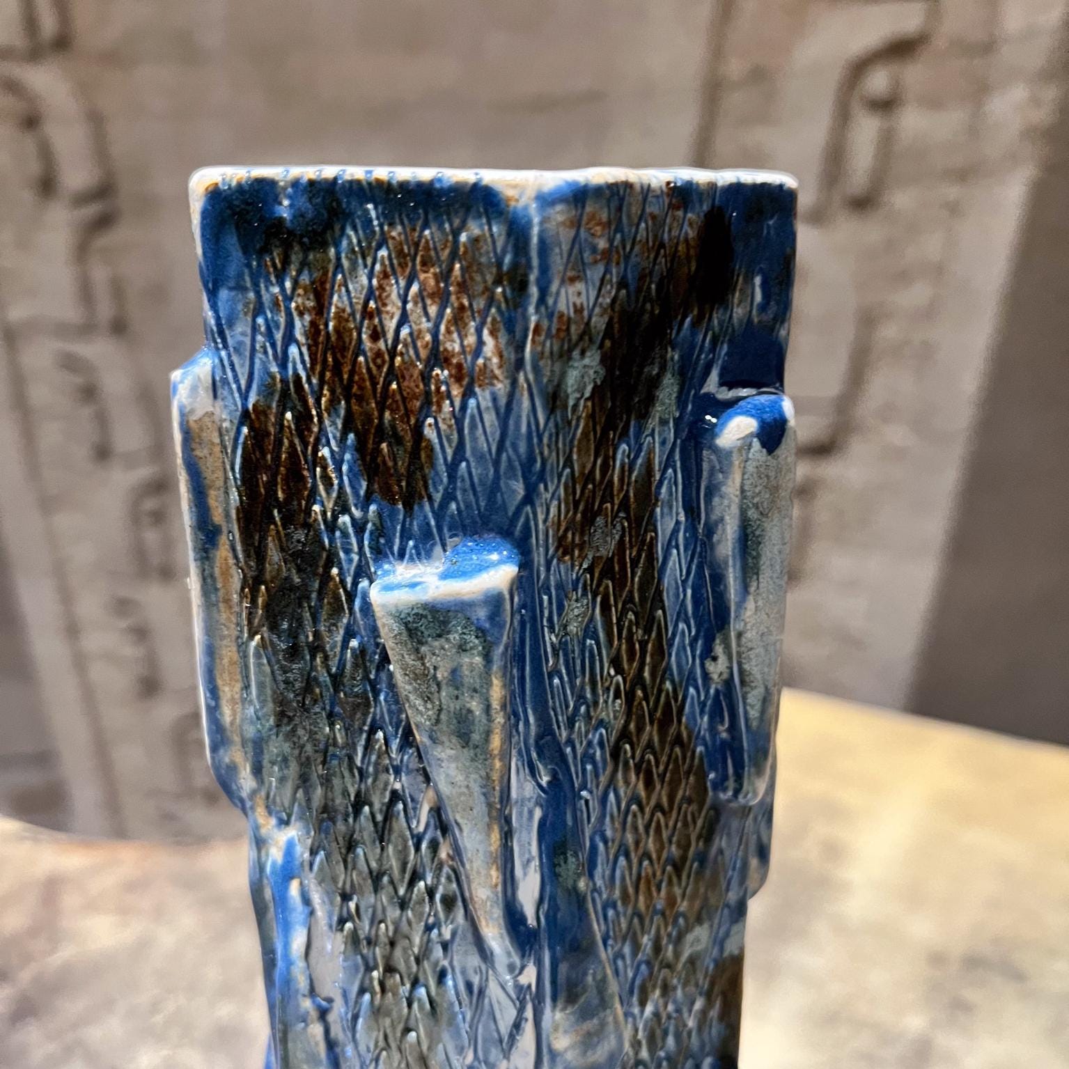Textured Geometric Blue Vase Modern Studio Art Pottery - Etsy