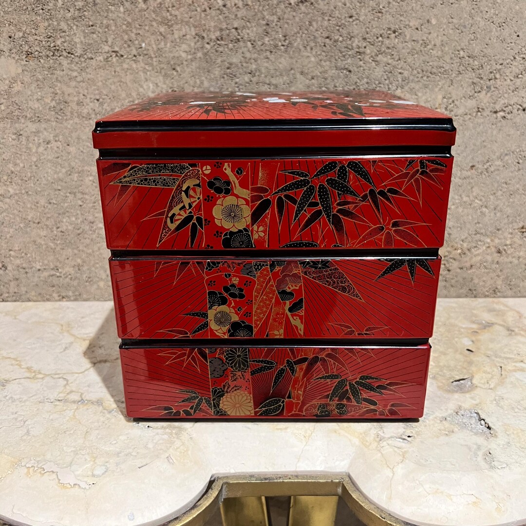 1960s Decorative Asian Red Storage Bento Stacking Box Set - Etsy