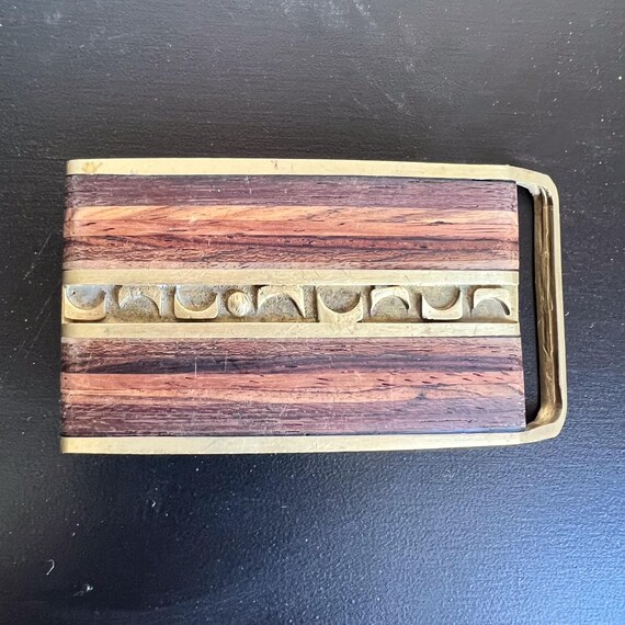 1970s Modern Wood Inlay Belt Buckle by Moonscape - Gem