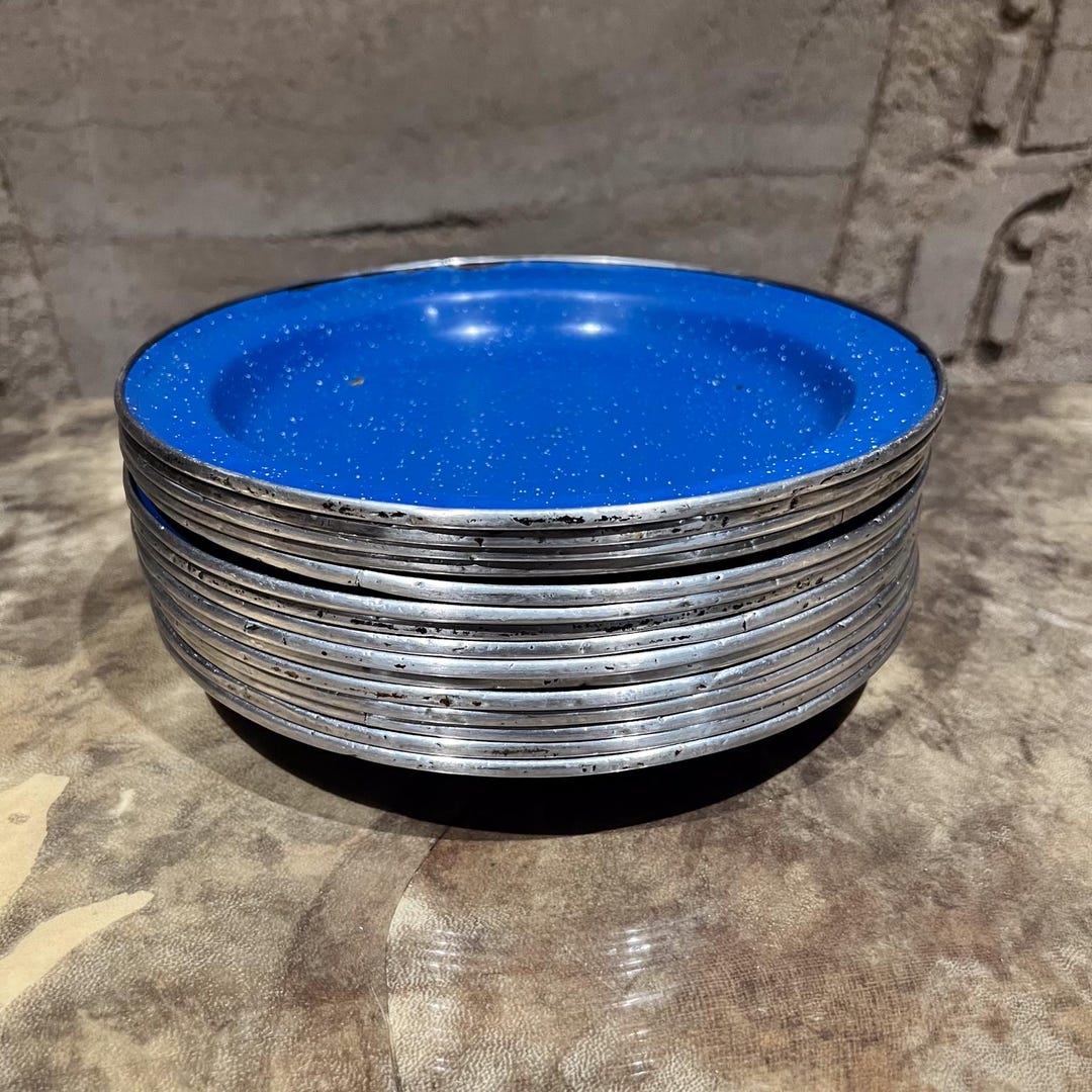 1960s Speckled Blue 15 Enamelware Plates Camping Dinnerware Mexico - Etsy