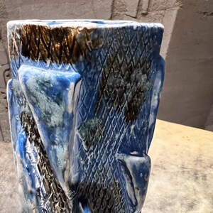 Textured Geometric Blue Vase Modern Studio Art Pottery - Etsy