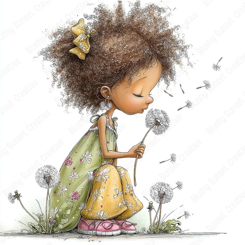 20 JPG Whimsical Spring Girl Clipart With Dandelion Young Girl Clip Art ...