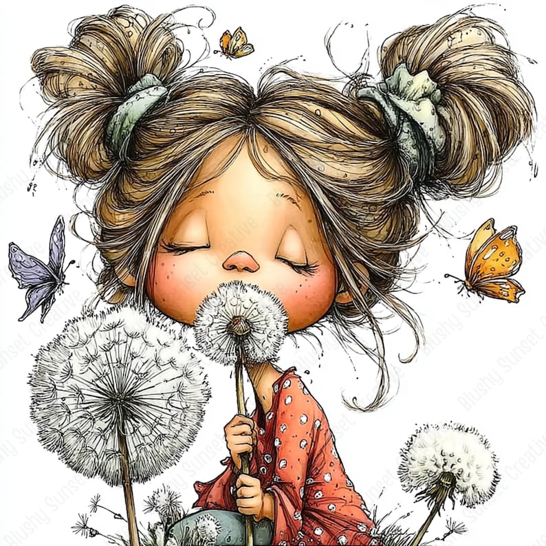 20 JPG Whimsical Spring Girl Clipart With Dandelion Young Girl Clip Art ...