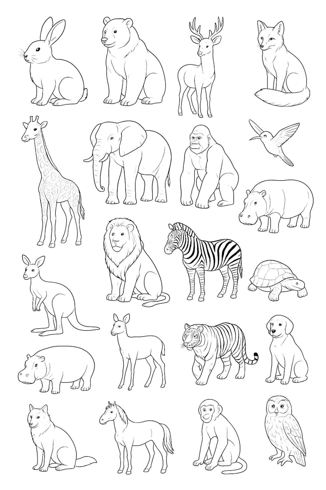 Cute Animal Coloring Page for Children - Etsy