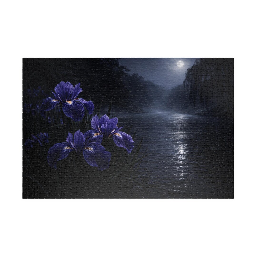 The Higan Iris Puzzle - Midnight River & Deep Purple Flowers, Japanese ...