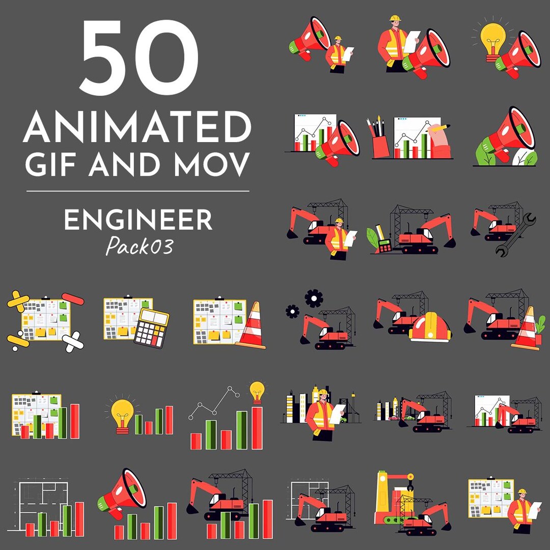 Animated Engineer Icon Pack | Construction, Tech Branding (GIF, MOV ...